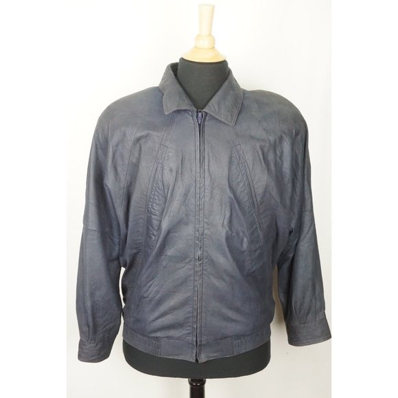 Remy | Jackets & Coats | Remy Navy Blue Leather Bomber Mens Jacket Sz 4 ...